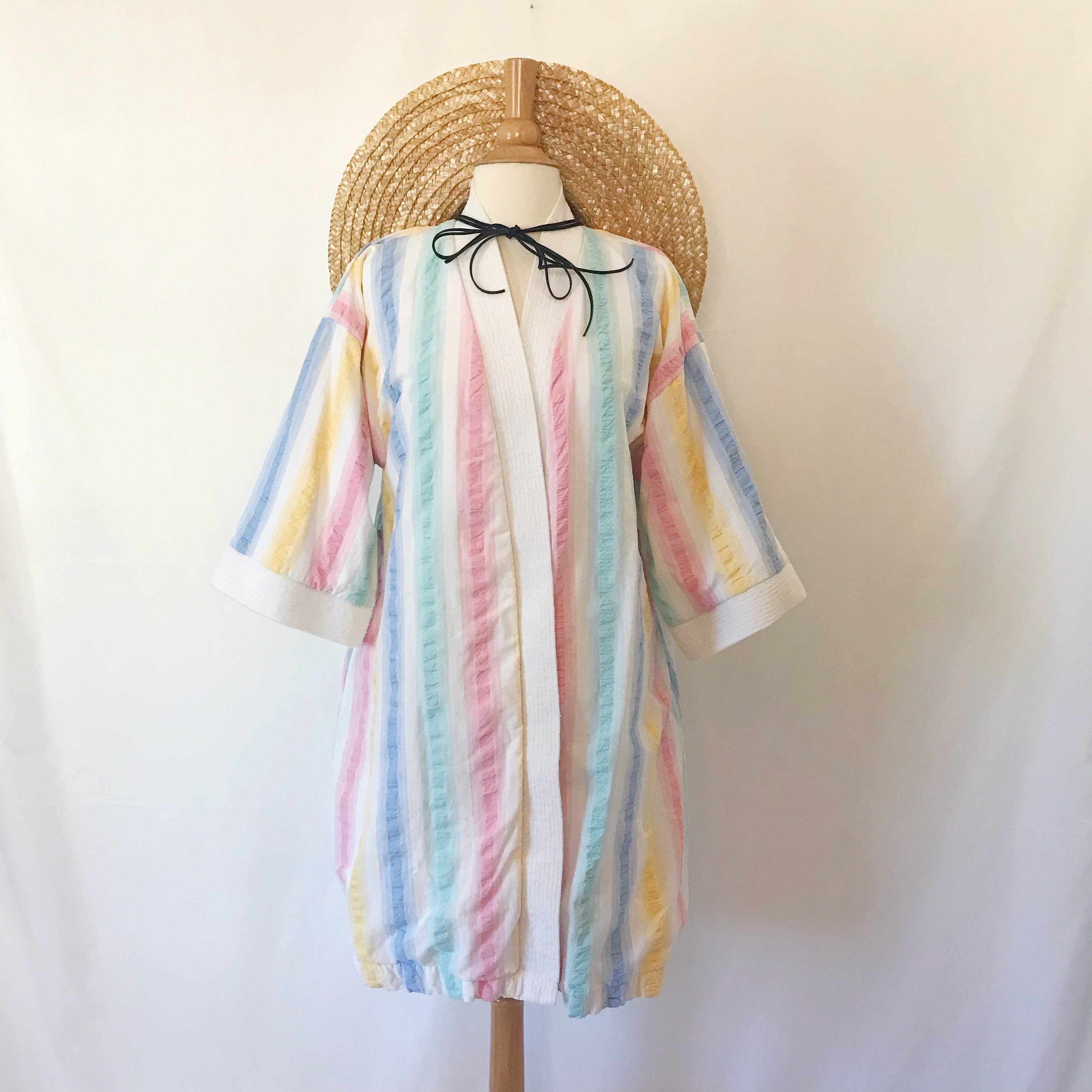 Vintage 1980's Pastel Stripe Terry Cloth Towel Robe - Etsy