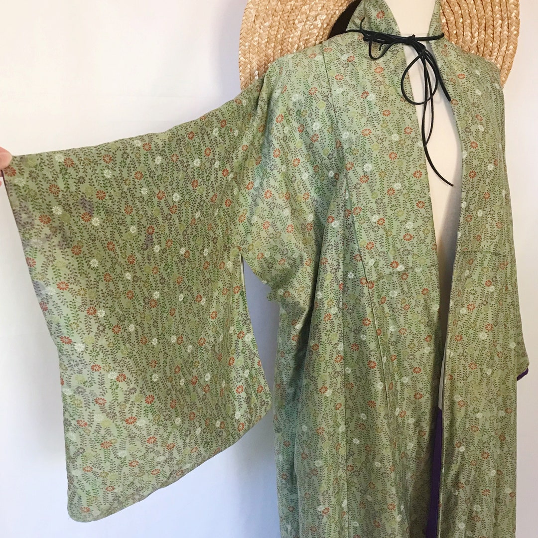 Silk Floral Kimono | Sage Green Floral Robe - Etsy