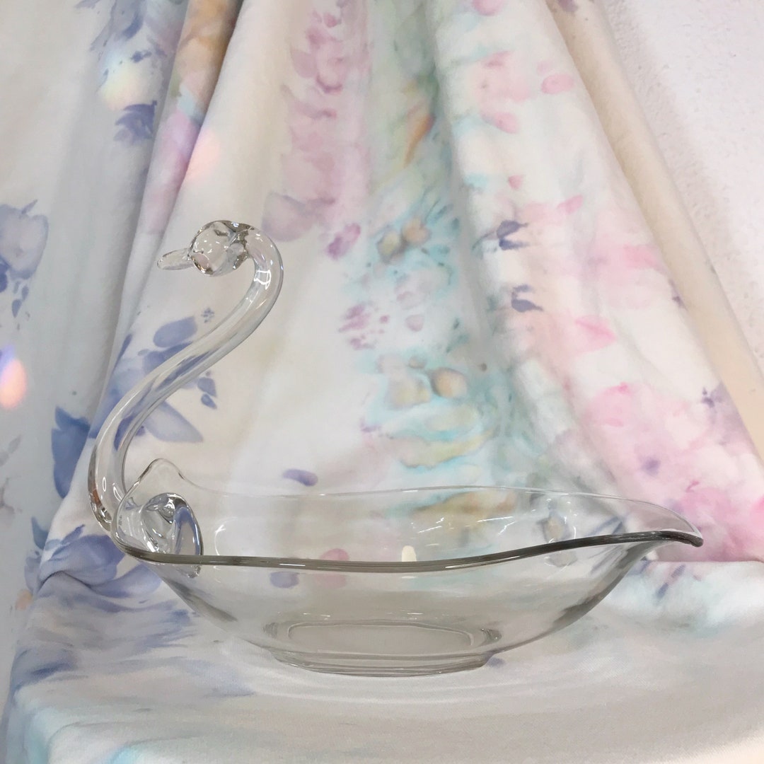 Vintage Glass Swan Bowl - Etsy