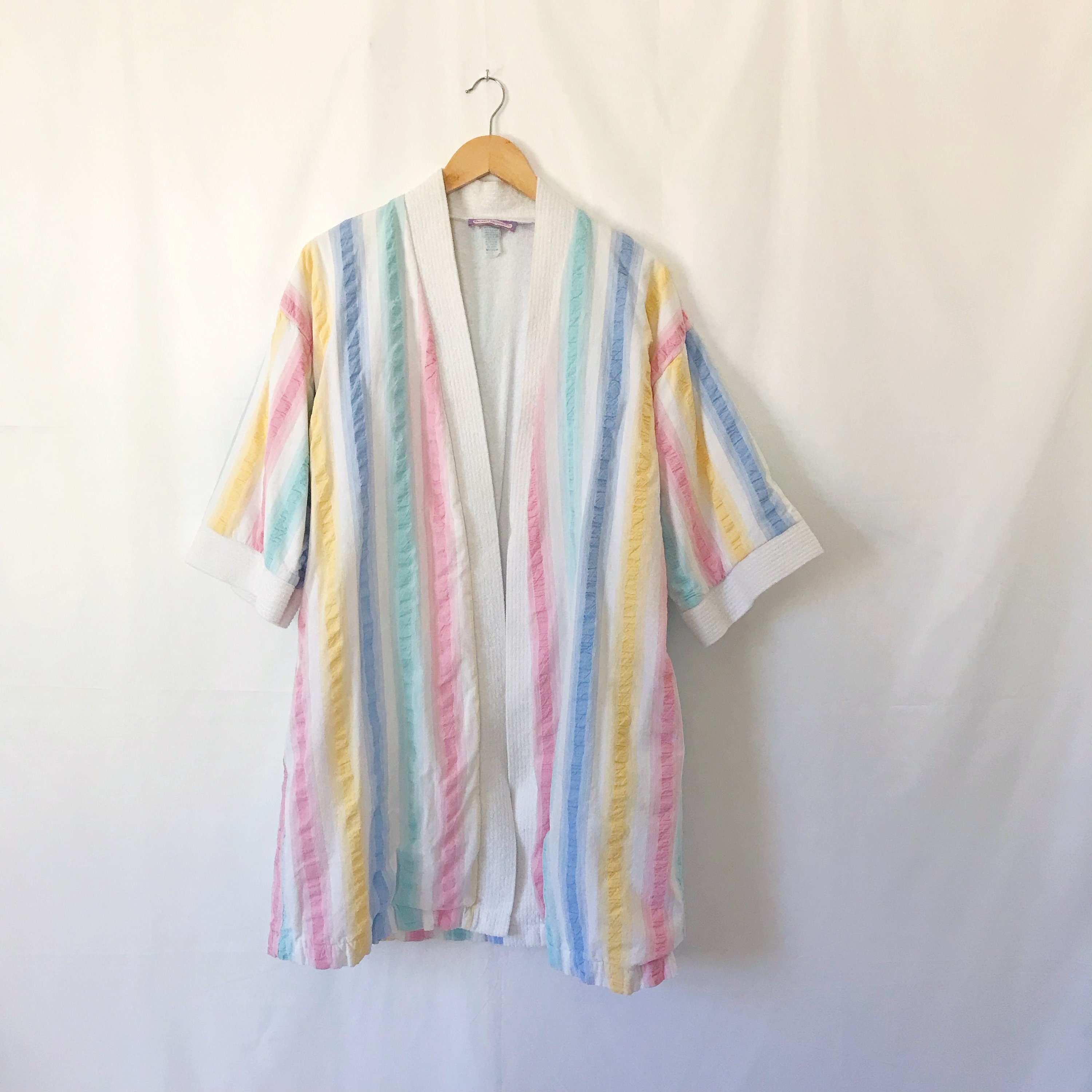Vintage 1980's Pastel Stripe Terry Cloth Towel Robe - Etsy
