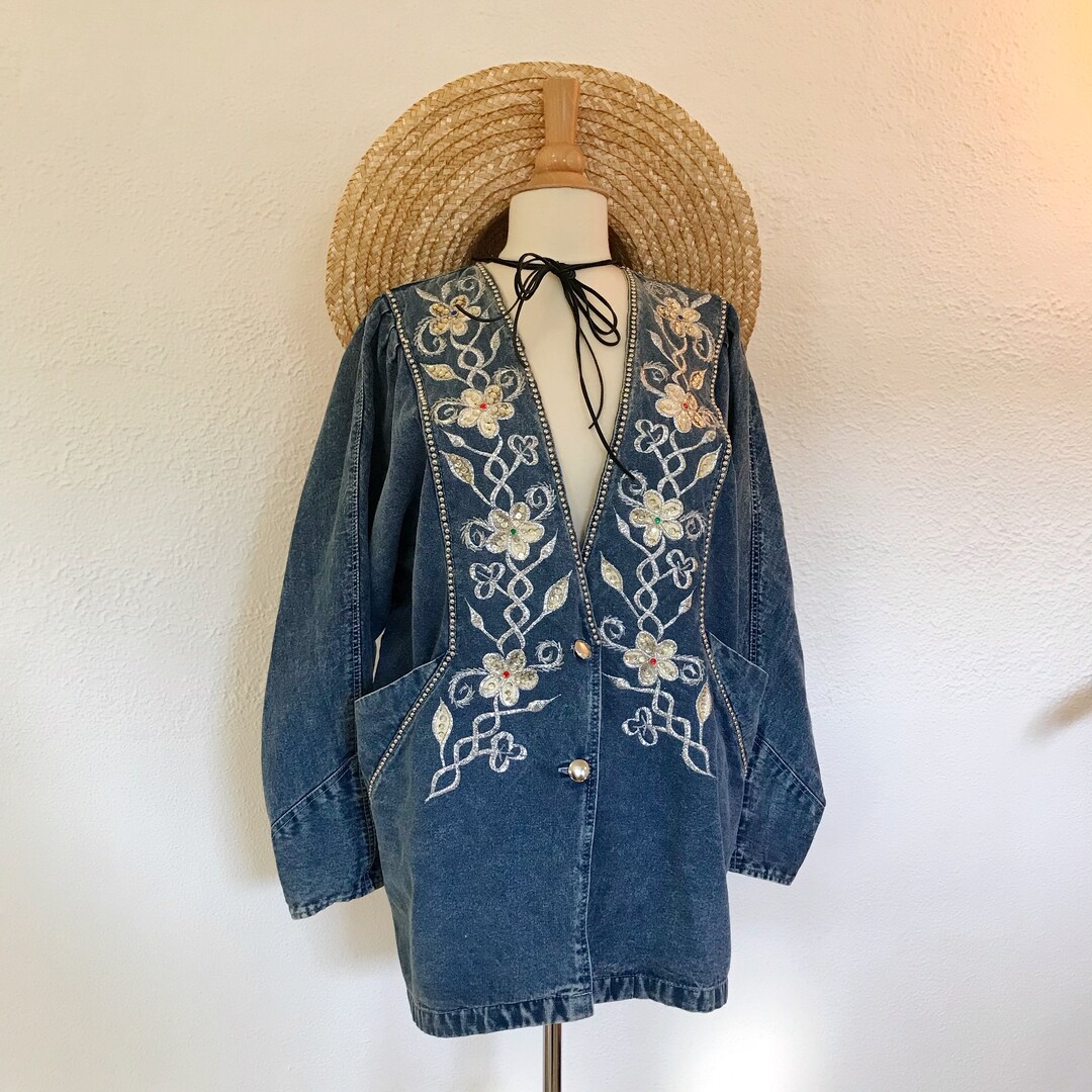 Vintage 1980's Lee Sands Embroidered Denim Jacket - Etsy