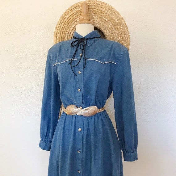 Vintage 1980s Western Dress Leslie Fay Red White Blue… - Gem