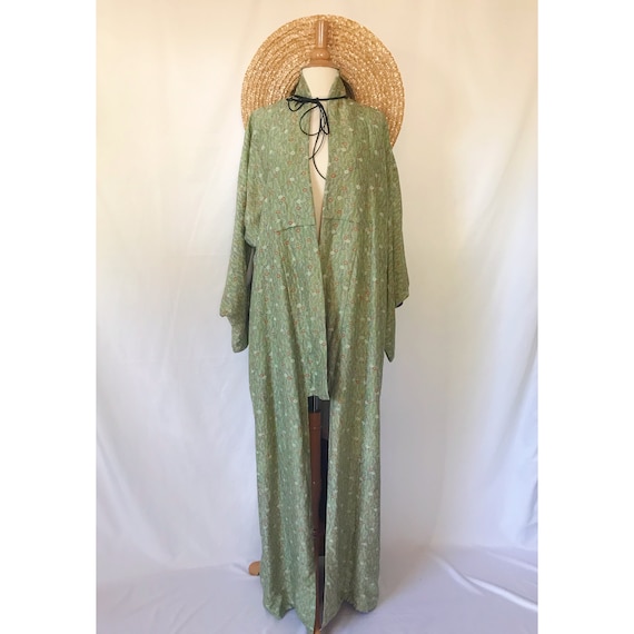 Silk Floral Kimono | Sage Green Floral Robe - Gem