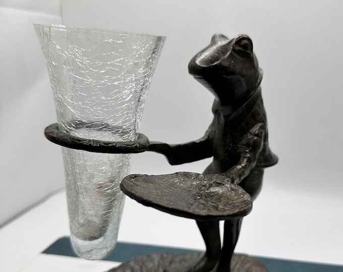 Bronze Butler Frog Holding a Glass Vase and a Lily Pad Serving Tray - Etsy