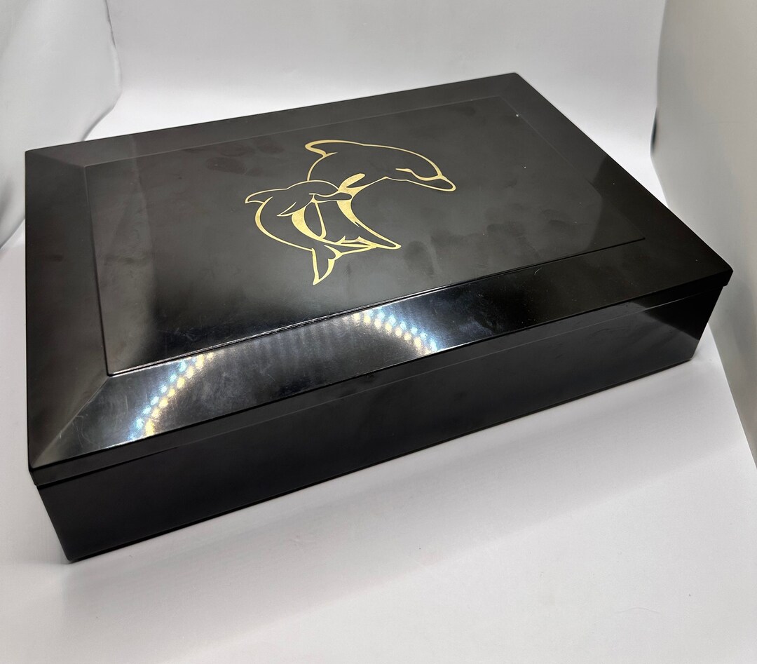 Couroc of Monterey California Black Hinged Dolphin Box - Etsy