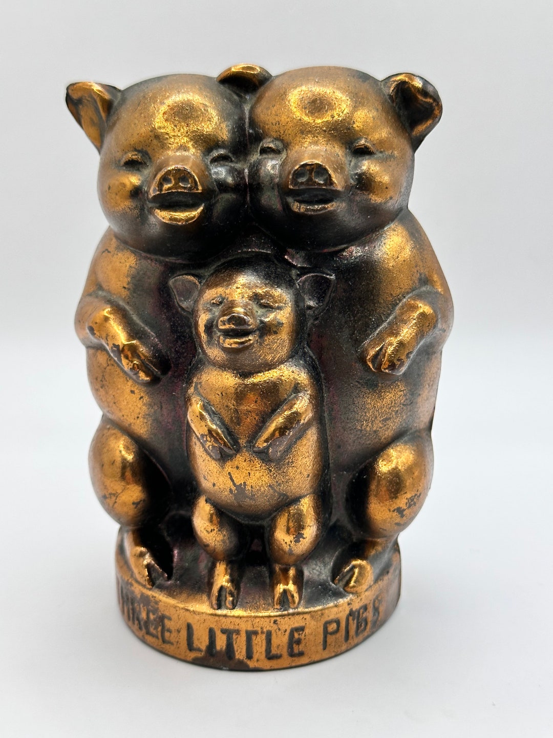 Vintage Metal Copper Tone Three Little Pigs Bank No Stopper - Etsy