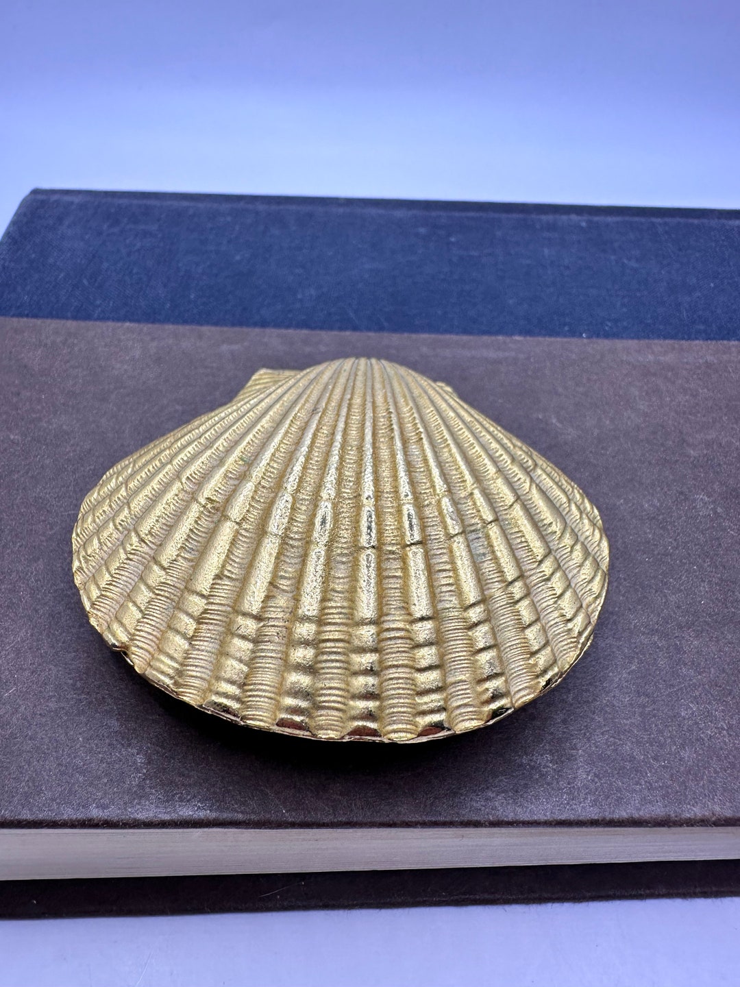 Vintage Gold Tone Metal Hinged Clam Shell Trinket Dish - Etsy