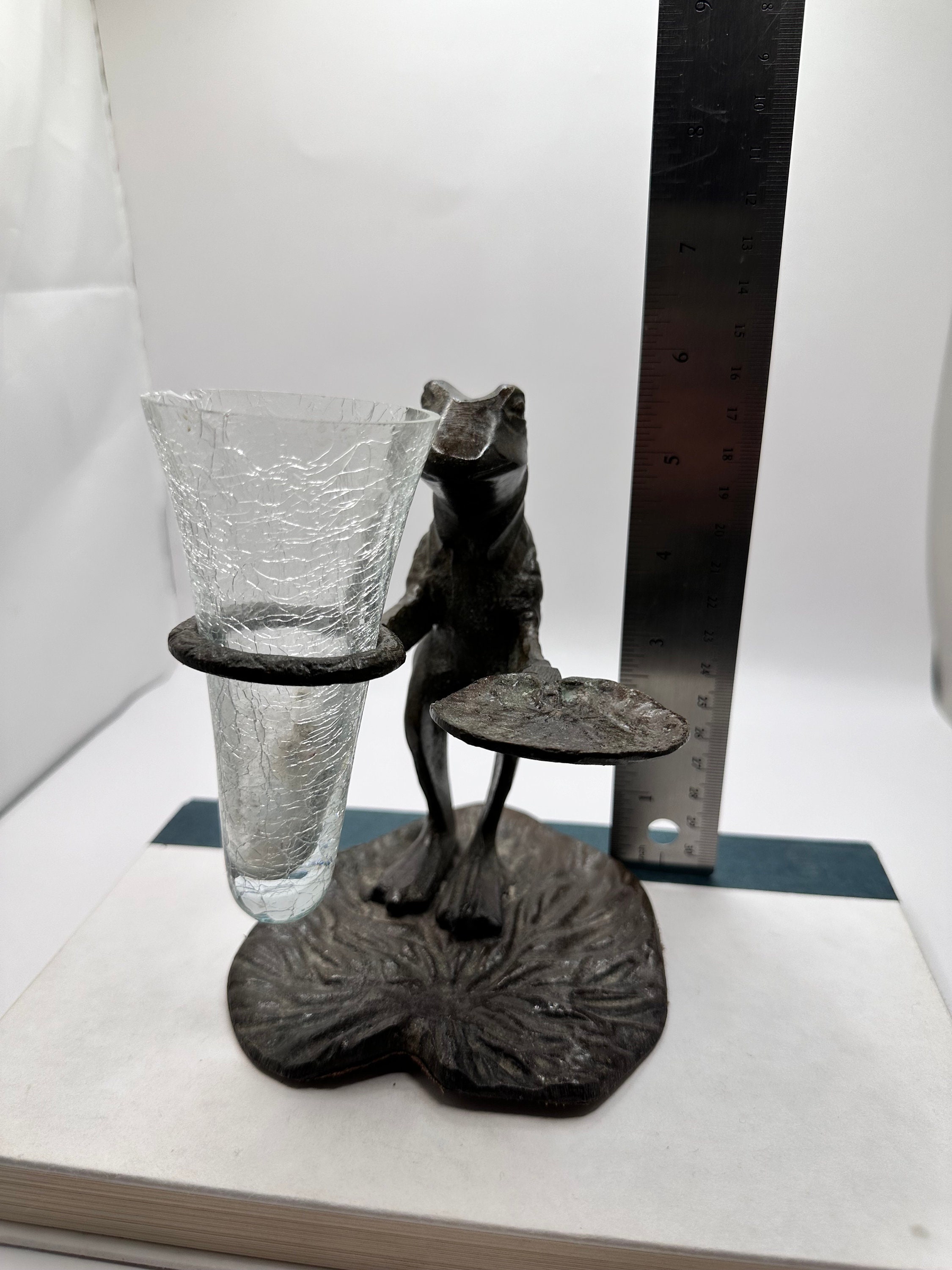 Bronze Butler Frog Holding a Glass Vase and a Lily Pad Serving - Etsy