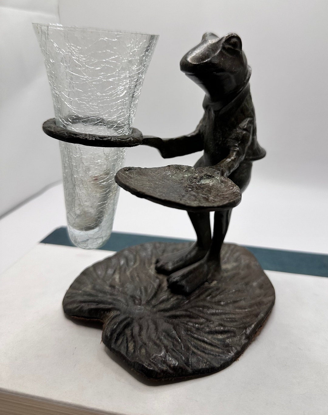 Bronze Butler Frog Holding a Glass Vase and a Lily Pad Serving Tray - Etsy