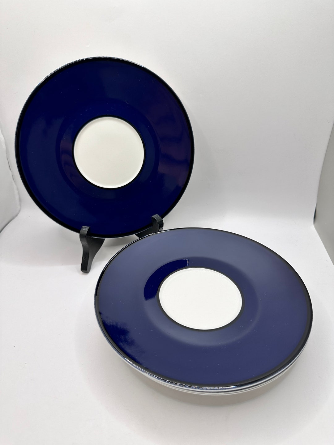 Set of 4 Pagnossin Ironstone Normandy Blue Pattern Salad Plate Black ...
