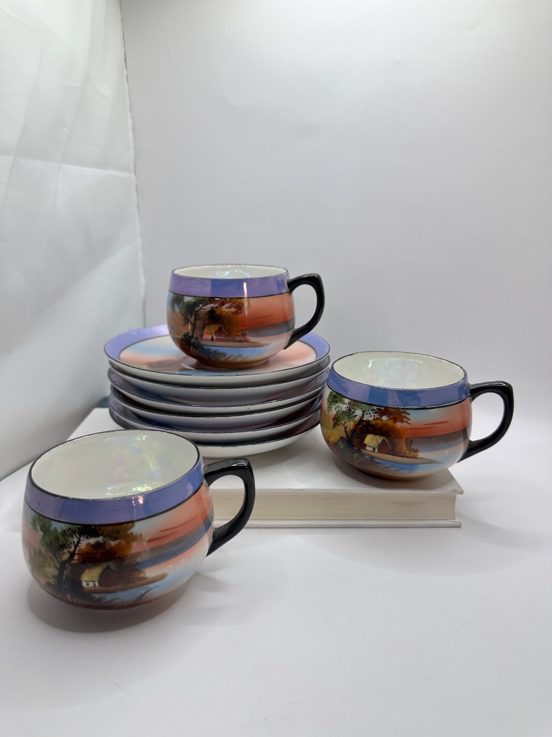 Chikaramachi Six Dessert Plates and Three Tea Cups Japan Luster Plates ...