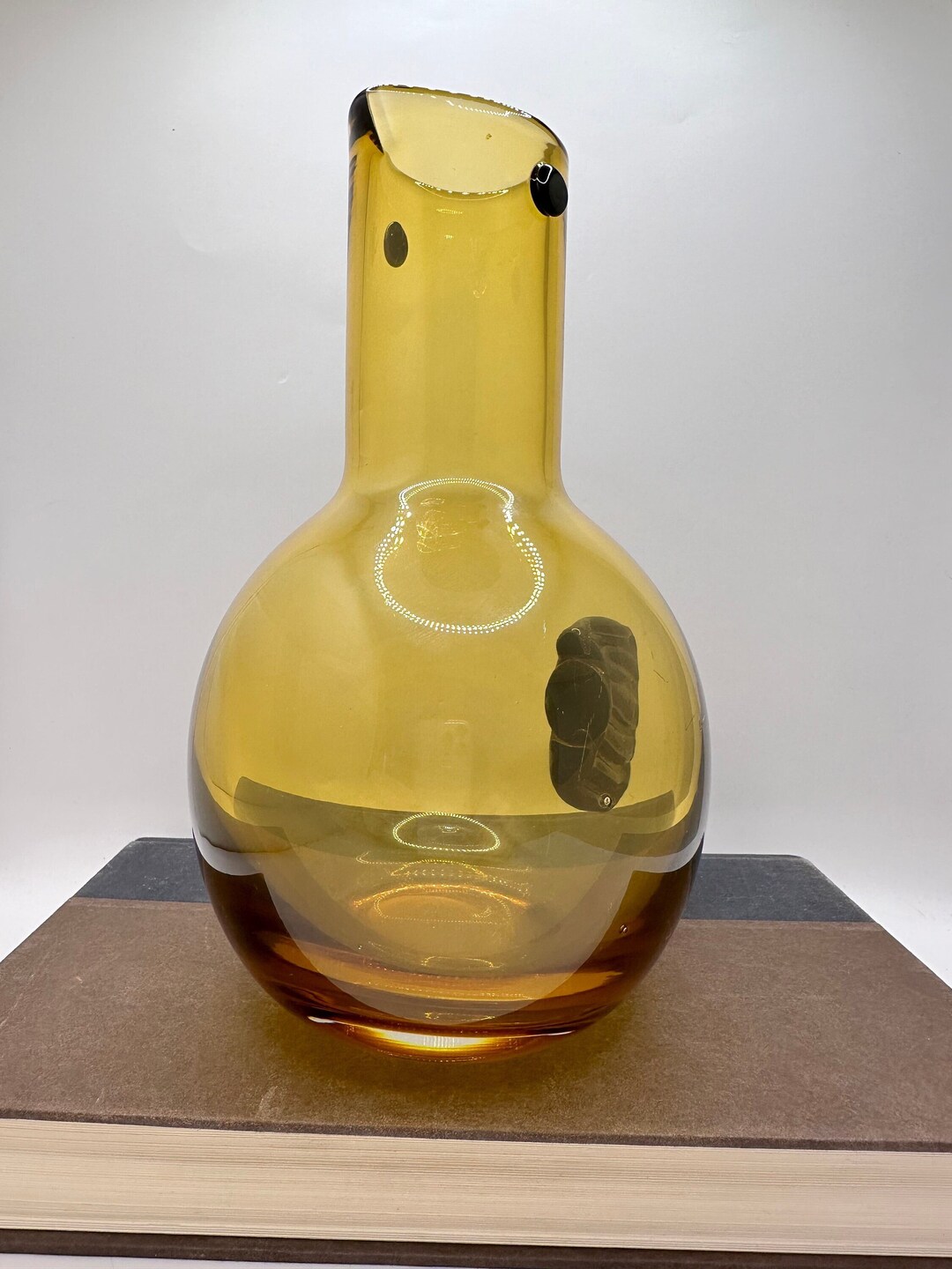 Hand Blown Amber Glass Pitcher in Bird Form Applied Eyes and Feather - Etsy