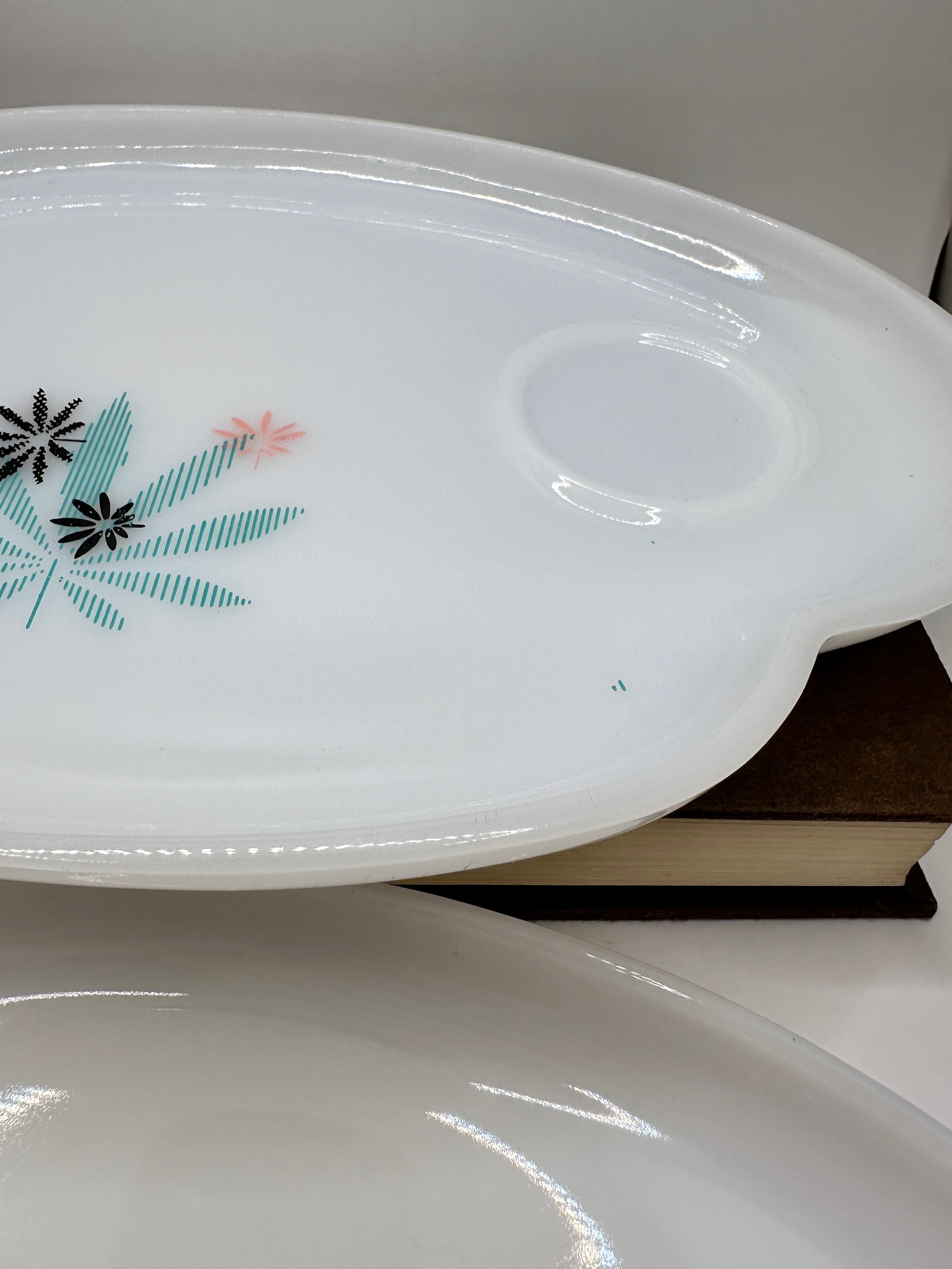 Vintage 50s Federal Glass Patio Snack Plates Dishes Atomic Flower Mid ...