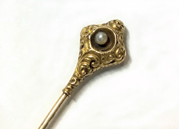 14K Victorian Rococo Revival Gold Stickpin Signed Eno… - Gem