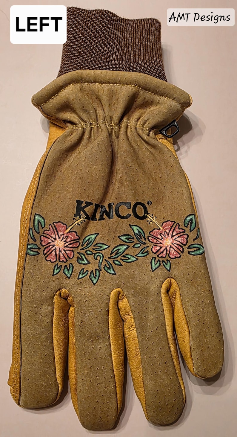Custom Kinco Ski Gloves. Hand Drawn Hibiscus Flowers Design. Work Wear ...