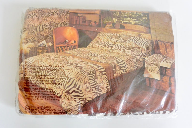 New Old Stock Burlington Safari Animal Print Pattern Twin Bed Sheet Set ...