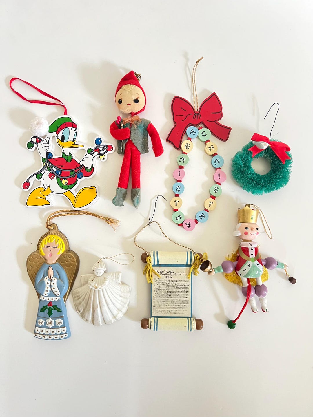 Vintage Christmas Tree Ornaments - Donald Duck / Elf /holiday Wreath ...