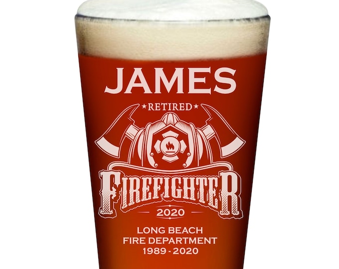 Personalized Laser Engraved Firefighter Retirment Pint Glass | Fireman ...