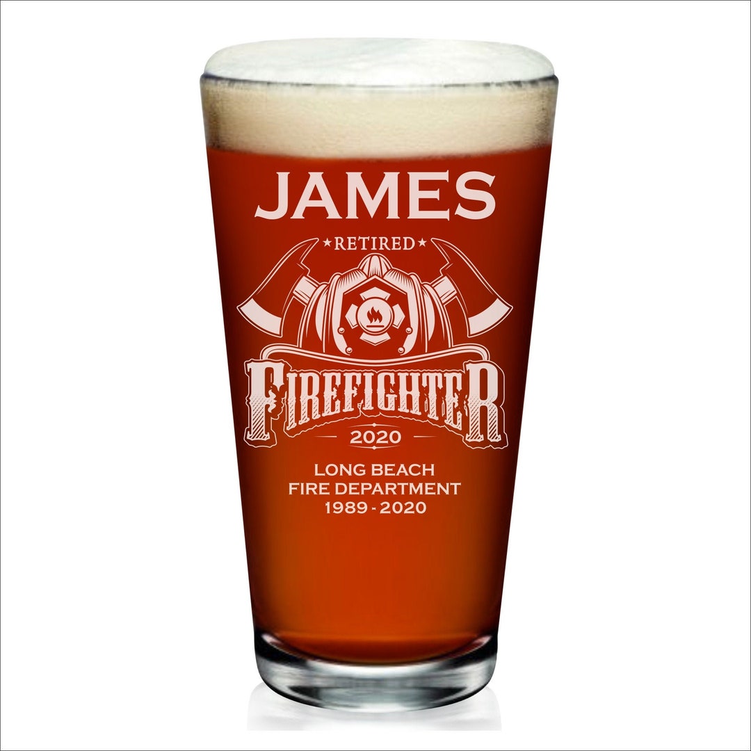 Personalized Laser Engraved Firefighter Retirment Pint Glass | Fireman ...
