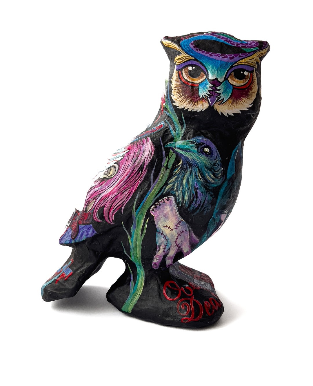 Gothic Owl Figurine - Hand-painted Papier-mache - Dark Art Collectible ...