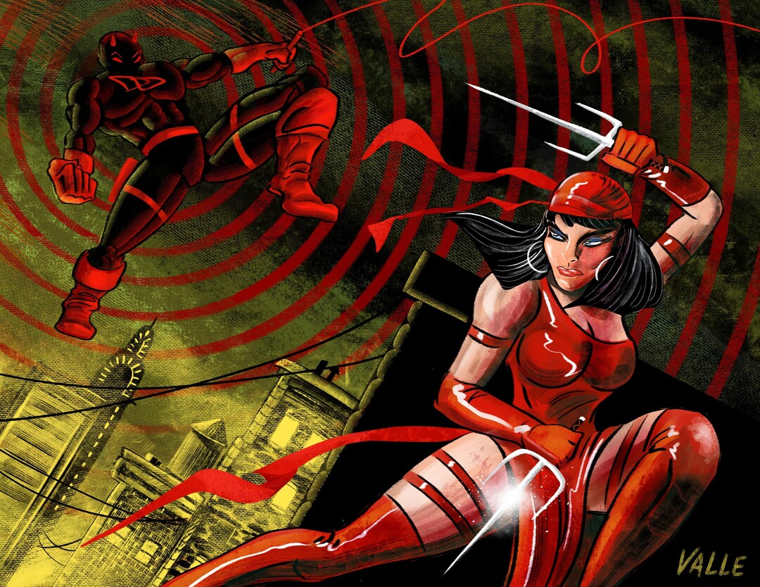 Elektra Vs Daredevil Painting Print - Etsy