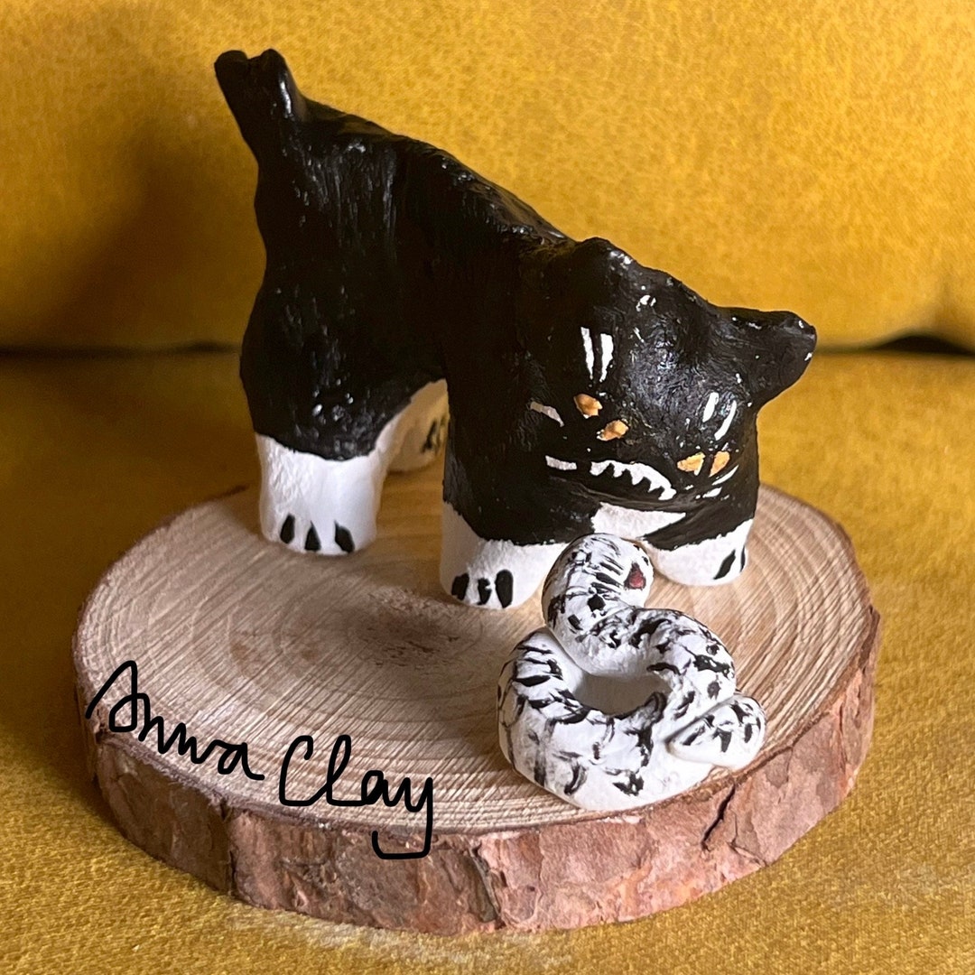 ANWA CLAY Black Cat VS Snake Clay Pet Set Clay Animals Clay Pets Angry ...