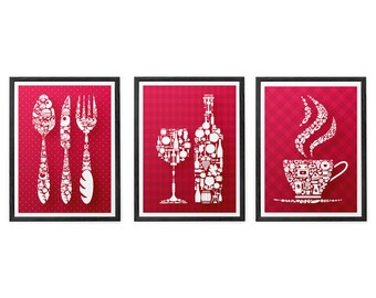 Kitchen Wall Art Red | Etsy