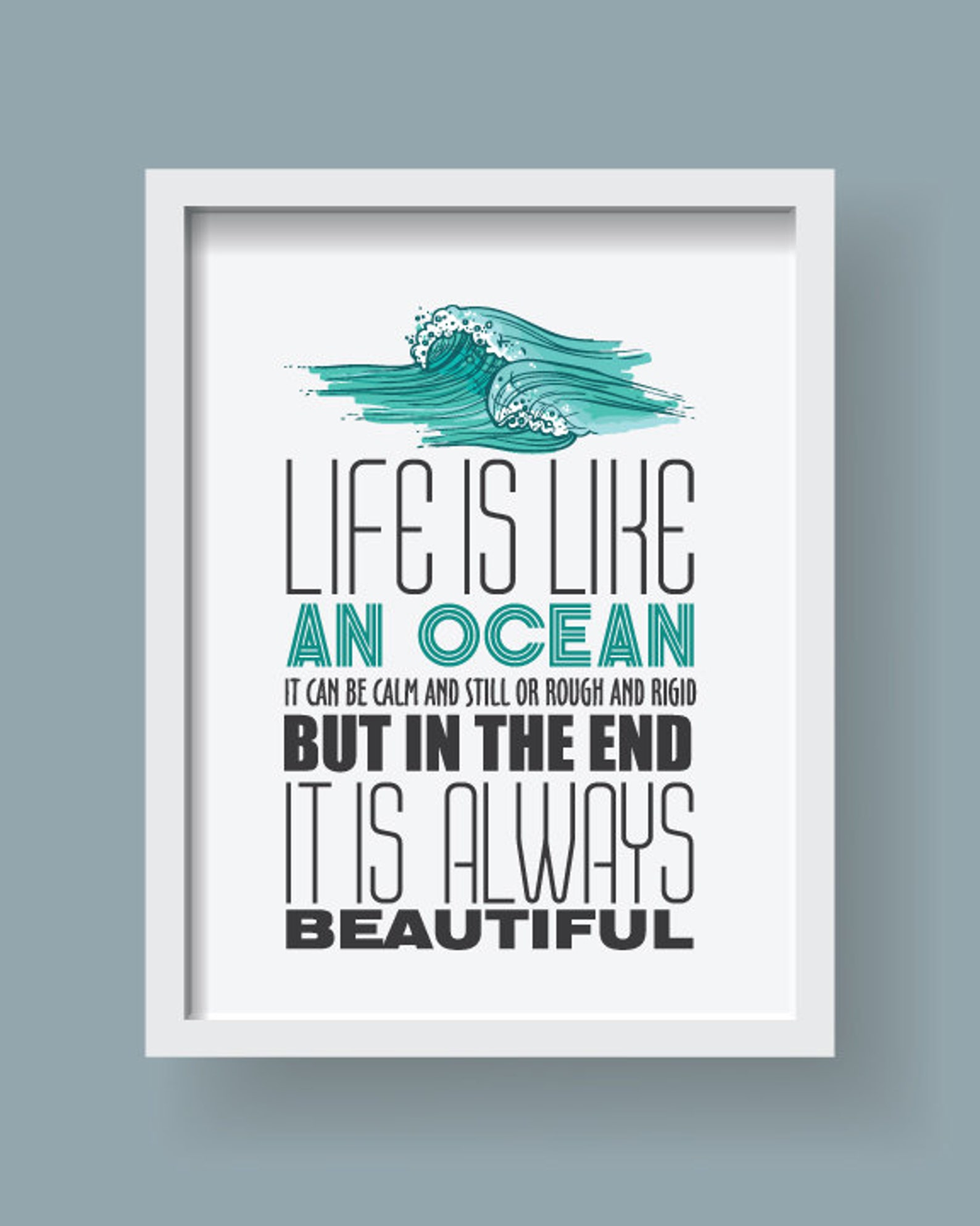 Ocean Typography Poster Life Quote Art Ocean Inspirational | Etsy