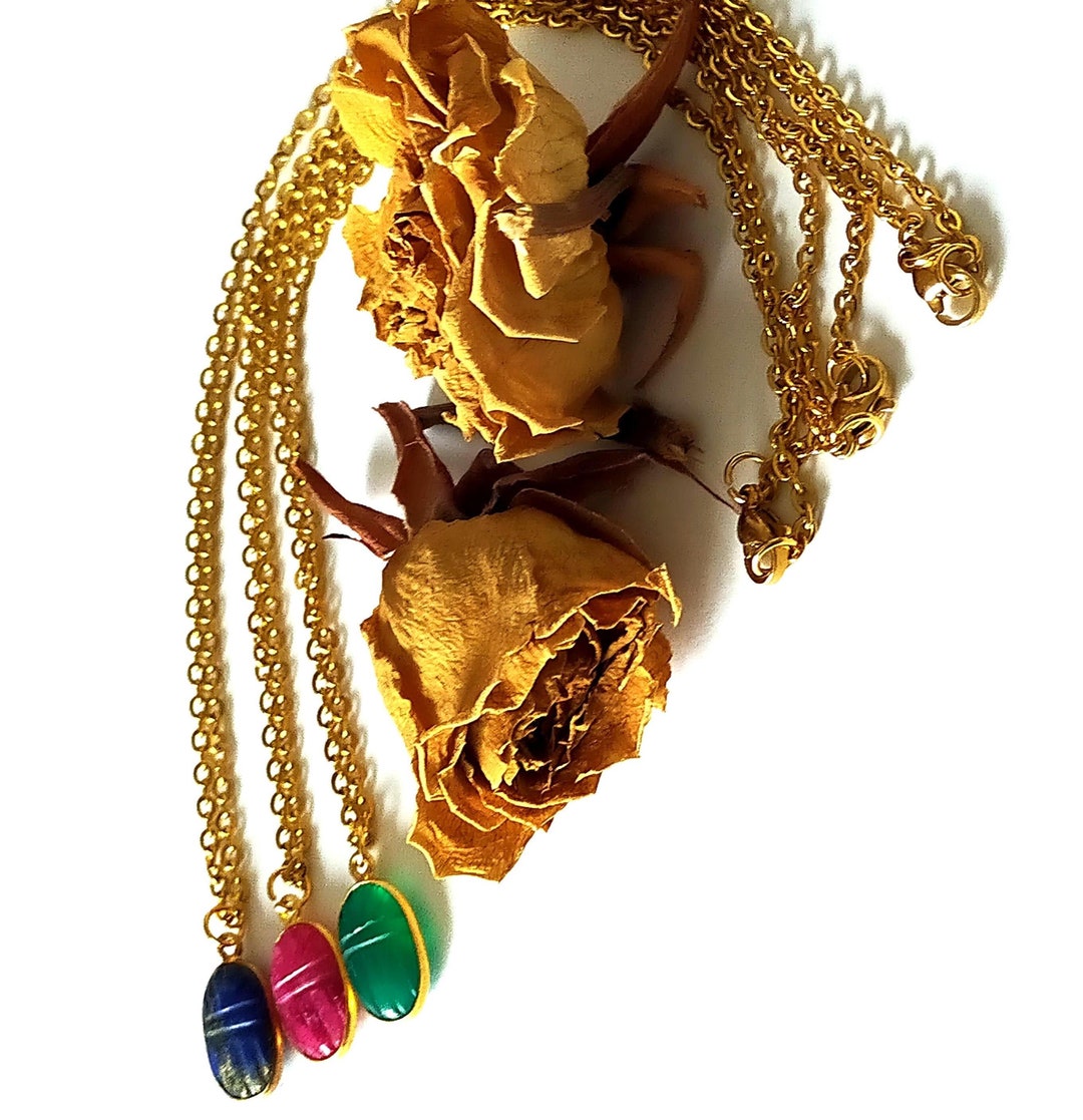18k Gold Chain Necklace, Minimalist, Ruby, Plated, Onyx, Lapis Lazuli ...