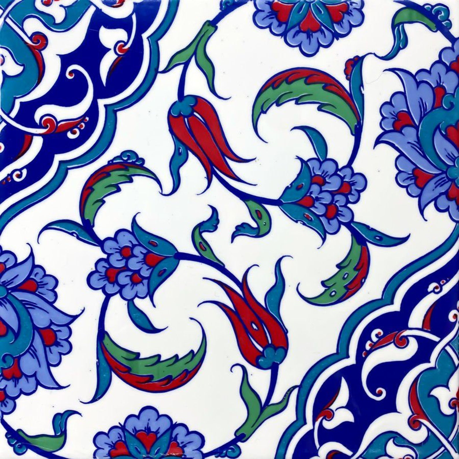 Turkish Tiles, Iznik Oriental Wall Tiles 20 Cm X 20 Cm 1 Set- 12 Tiles ...