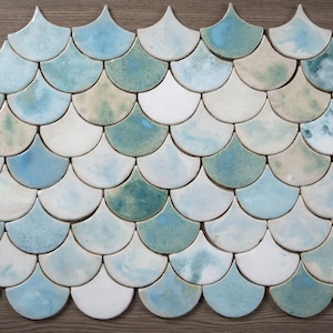 Decorative Ceramic Mermaid Tiles in the Shape of a Fish Scale - Morning ...