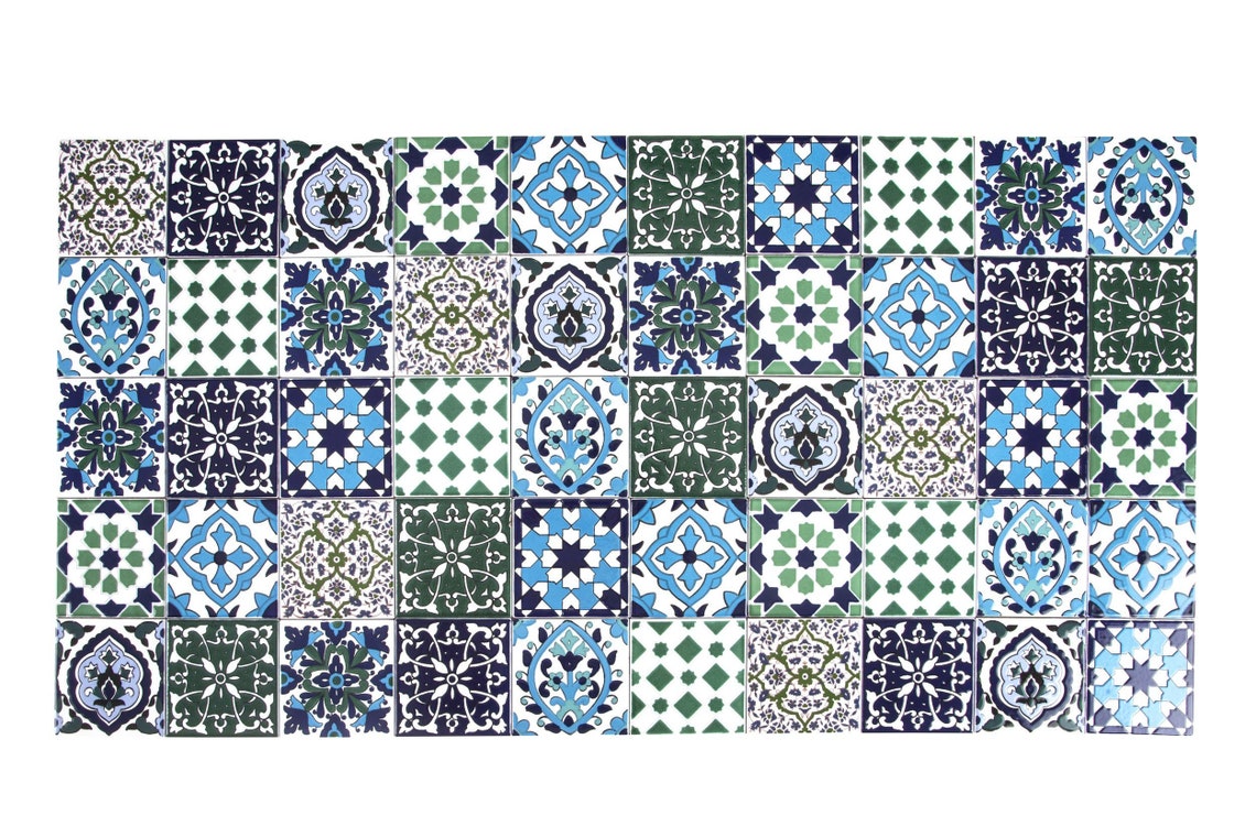 Decorative Ceramic Patchwork Wall Tiles From Tunisia 10 X 10 - Etsy