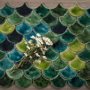 Decorative Ceramic Mermaid Tiles in the Shape of a Fish Scale - Forest ...