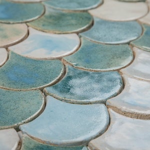 Decorative Ceramic Mermaid Tiles in the Shape of a Fish Scale - Morning ...