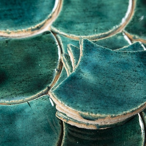 Decorative Ceramic Mermaid Tiles in the Shape of a Fish Scale Emerald ...