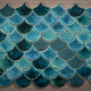 Decorative Ceramic Mermaid Tiles in the Shape of a Fish Scale - Stormy ...