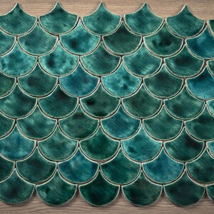 Decorative Ceramic Mermaid Tiles in the Shape of a Fish Scale Emerald ...