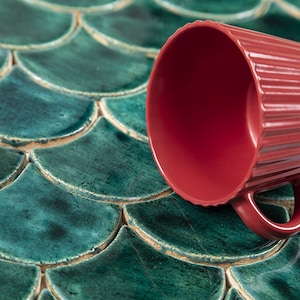 Decorative Ceramic Mermaid Tiles in the Shape of a Fish Scale Emerald ...