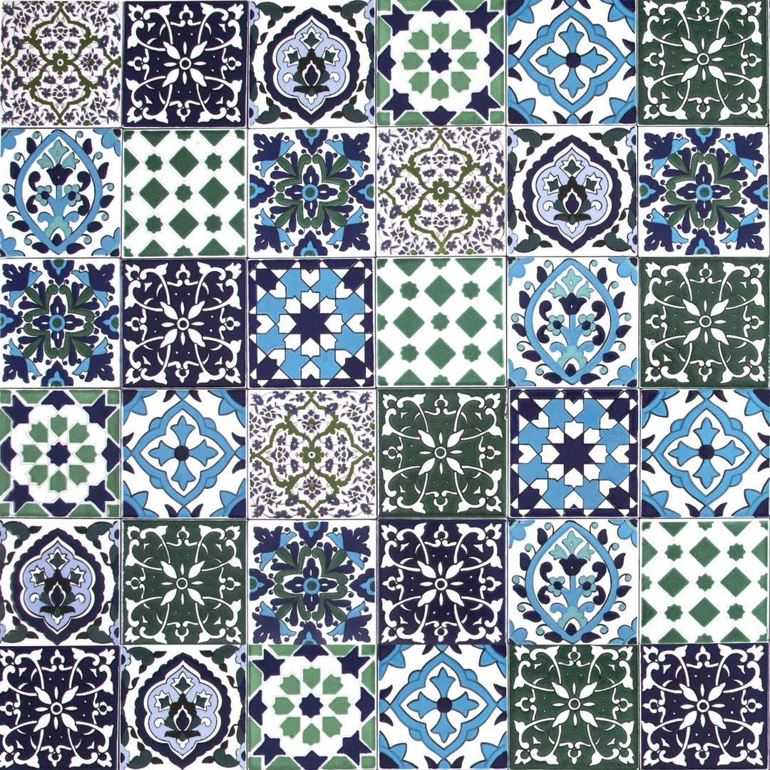 Decorative Ceramic Patchwork Wall Tiles From Tunisia 10 X 10 - Etsy