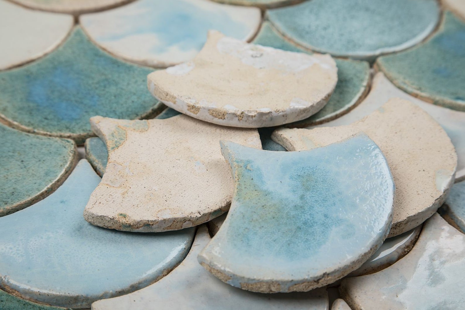 Decorative Ceramic Mermaid Tiles in the Shape of a Fish Scale - Morning ...
