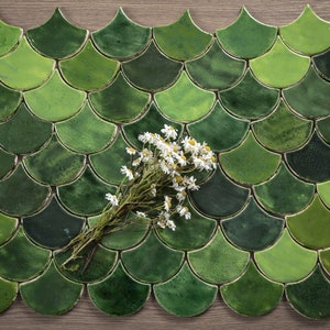 Decorative Ceramic Mermaid Tiles in the Shape of a Fish Scale - Forest ...
