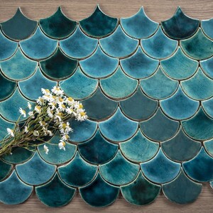 Decorative Ceramic Mermaid Tiles in the Shape of a Fish Scale - Stormy ...