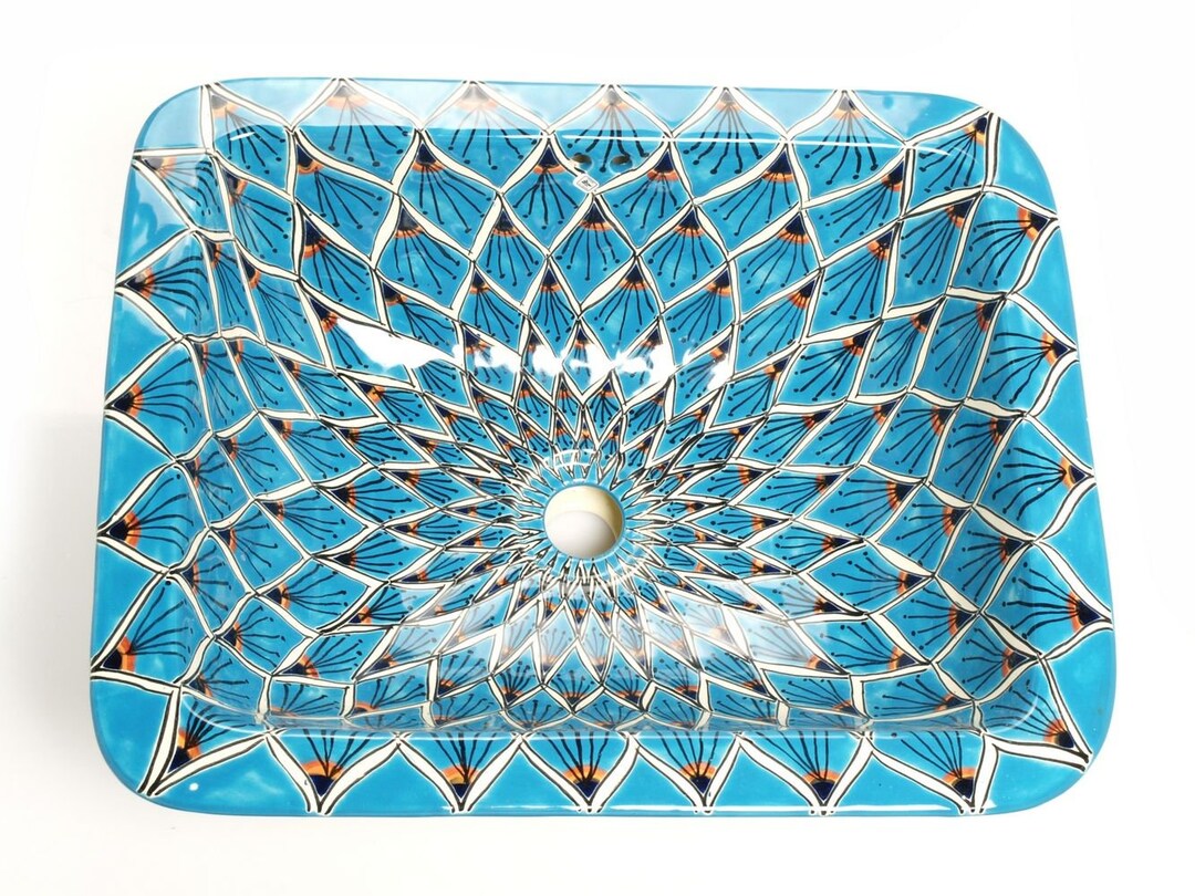 Mexican Sink Rectangular Ceramic Handpainted Colorful Drop in Washbasin ...