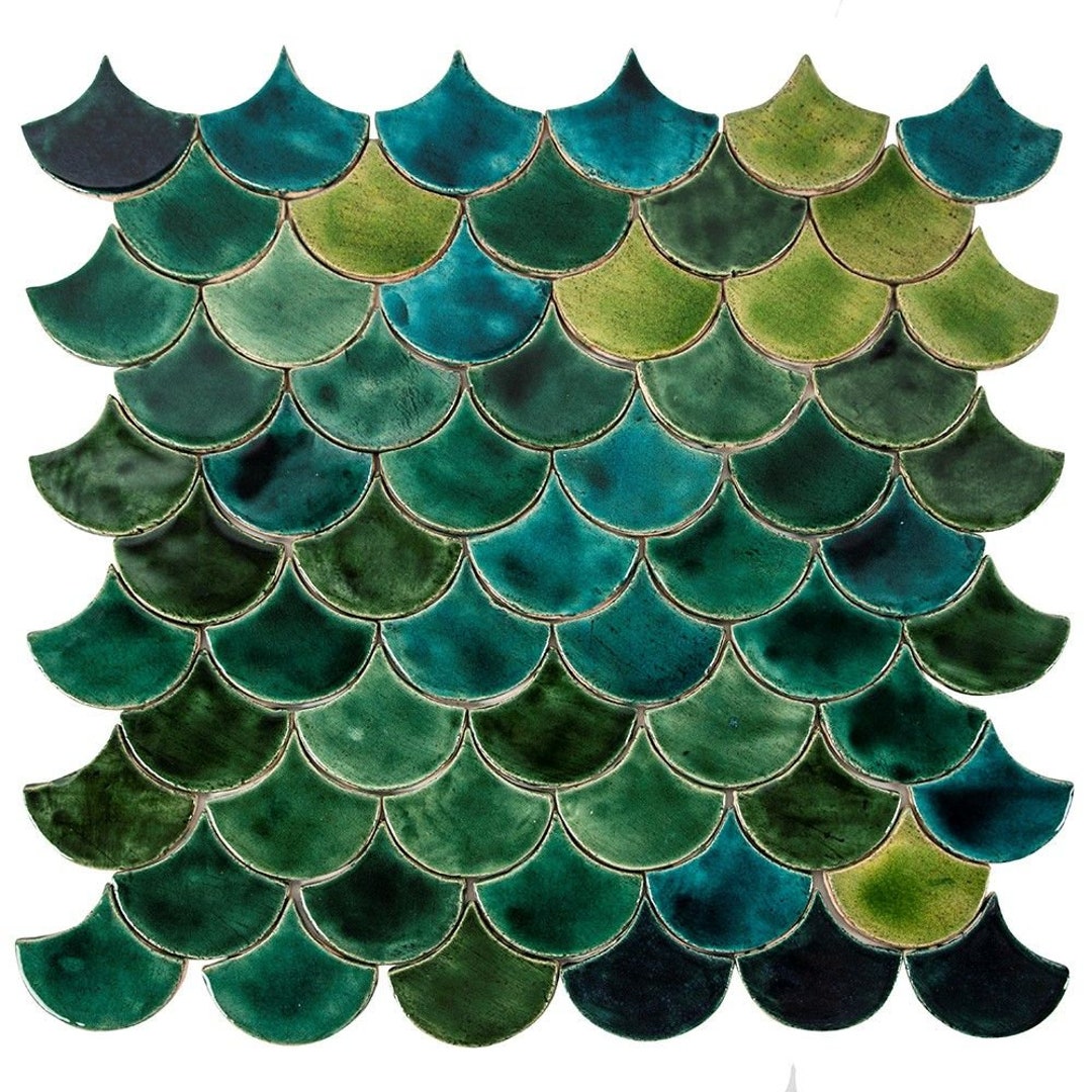 Decorative Ceramic Mermaid Tiles in the Shape of a Fish Scale - Forest ...