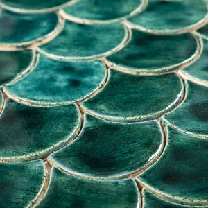 Decorative Ceramic Mermaid Tiles in the Shape of a Fish Scale Emerald ...