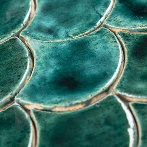 Decorative Ceramic Mermaid Tiles in the Shape of a Fish Scale Emerald ...