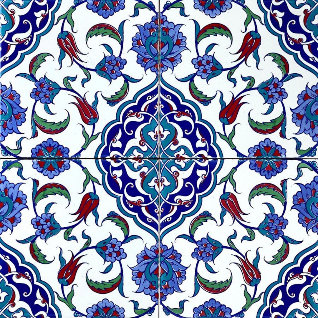 Turkish Tiles, Iznik Oriental Wall Tiles 20 Cm X 20 Cm 1 Set- 12 Tiles ...
