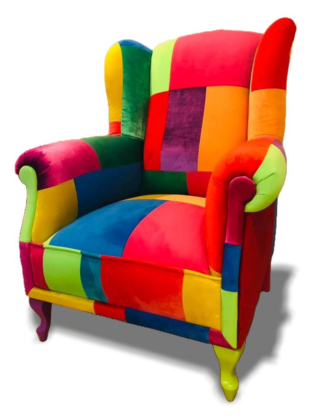 Colourful Patchwork Wing Chair - Viva Los Colores - Hand-stitched Chair ...