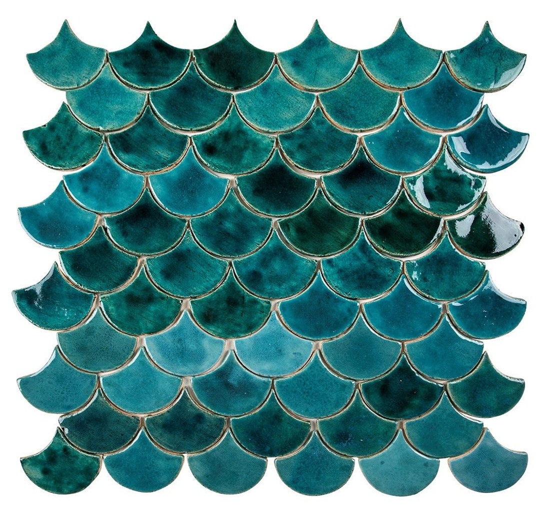 Decorative Ceramic Mermaid Tiles in the Shape of a Fish Scale - Stormy ...