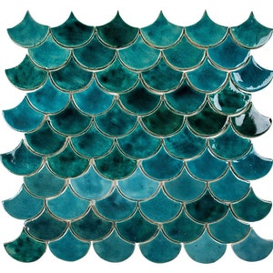Decorative Ceramic Mermaid Tiles in the Shape of a Fish Scale - Stormy ...